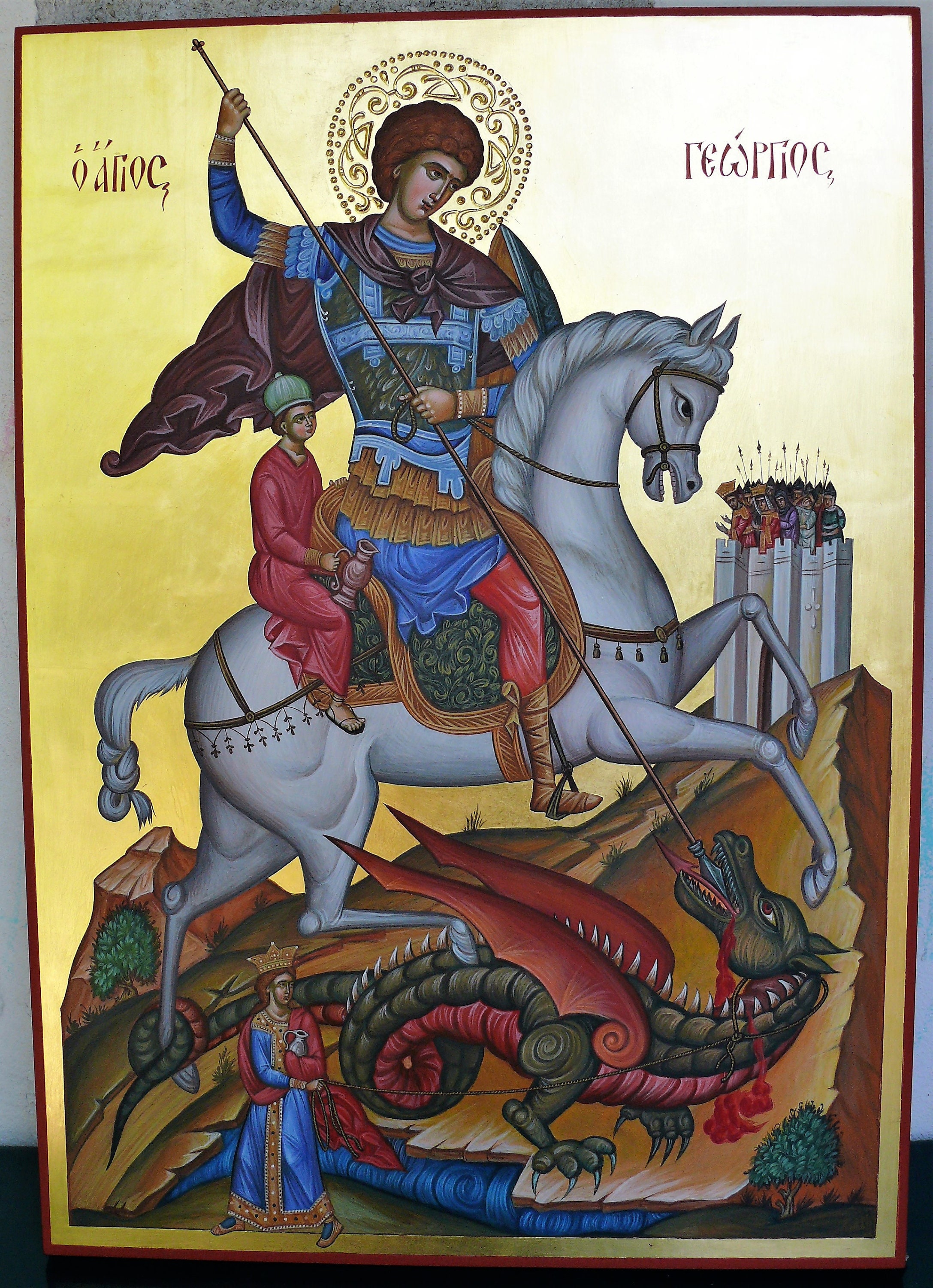 Saint George slaying the dragon, hand painted icon, orthodox gift ...
