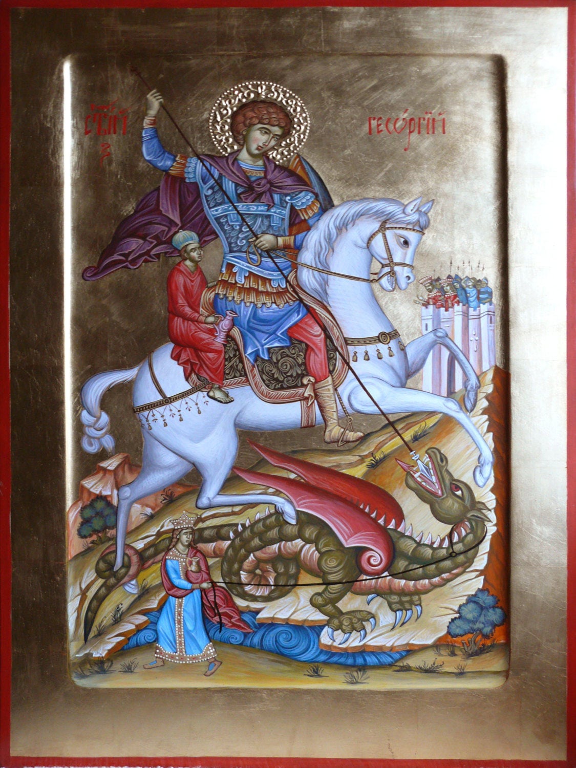 Saint George slaying the dragon, hand painted icon, orthodox gift ...