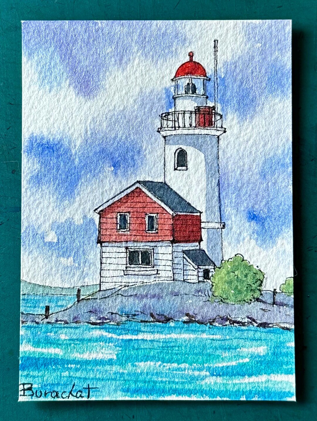 ACEO Original Watercolor Painting NOT A PRINT Lighthouse Sunny Day ...