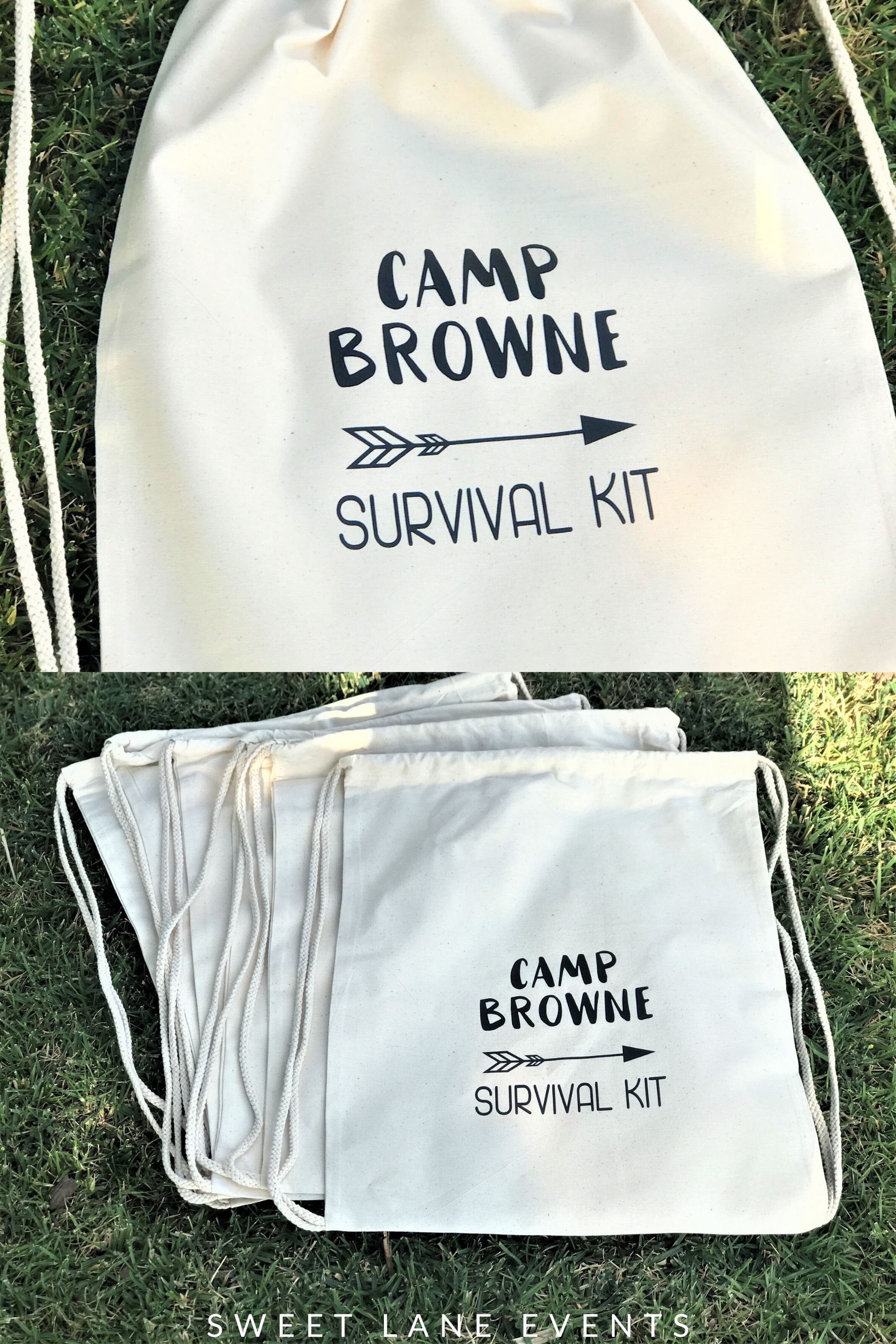Camp Survival Kit Backpacks, Personalized Drawstring Canvas Cotton ...
