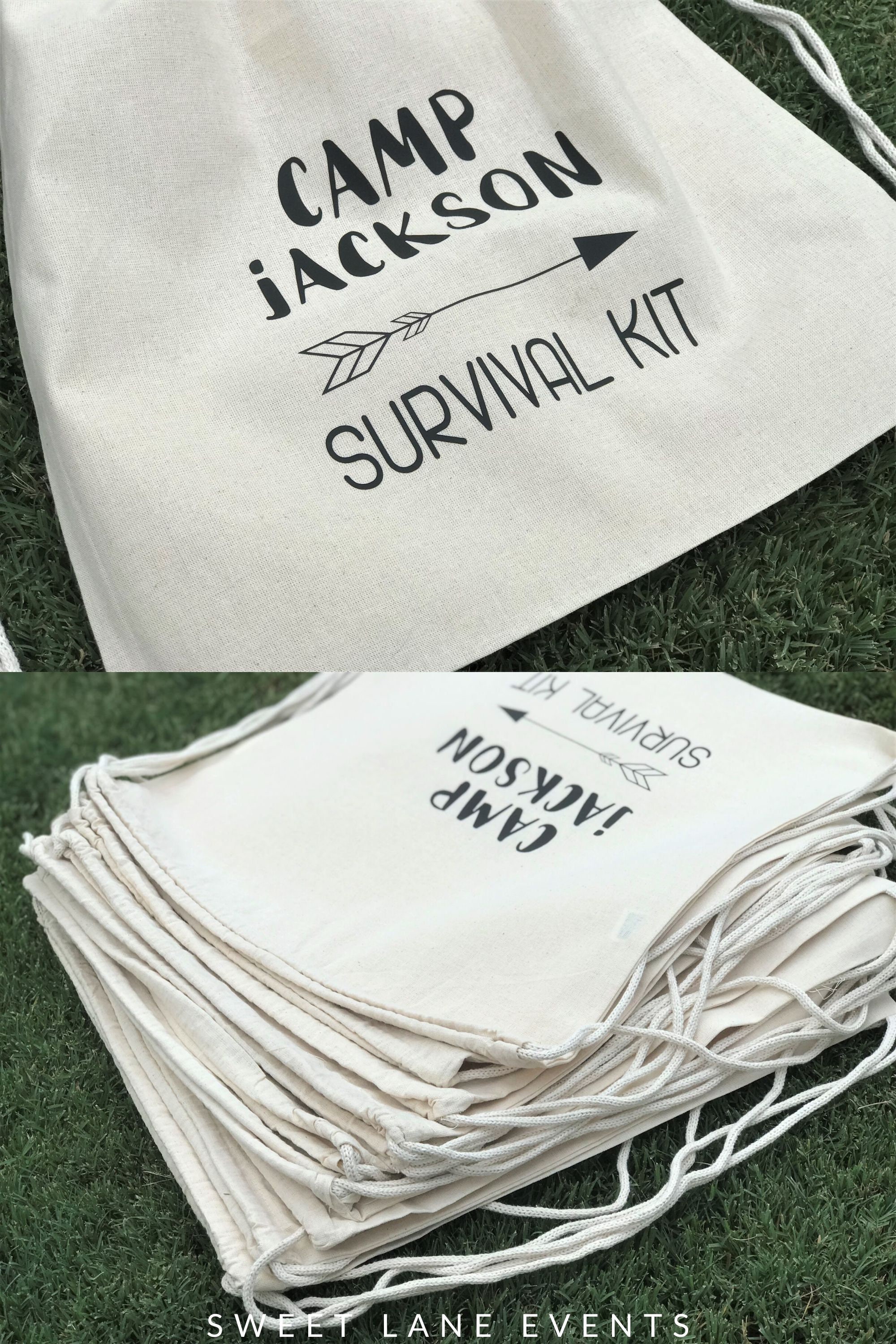Camp Survival Kit Backpacks, Personalized Drawstring Canvas Cotton ...