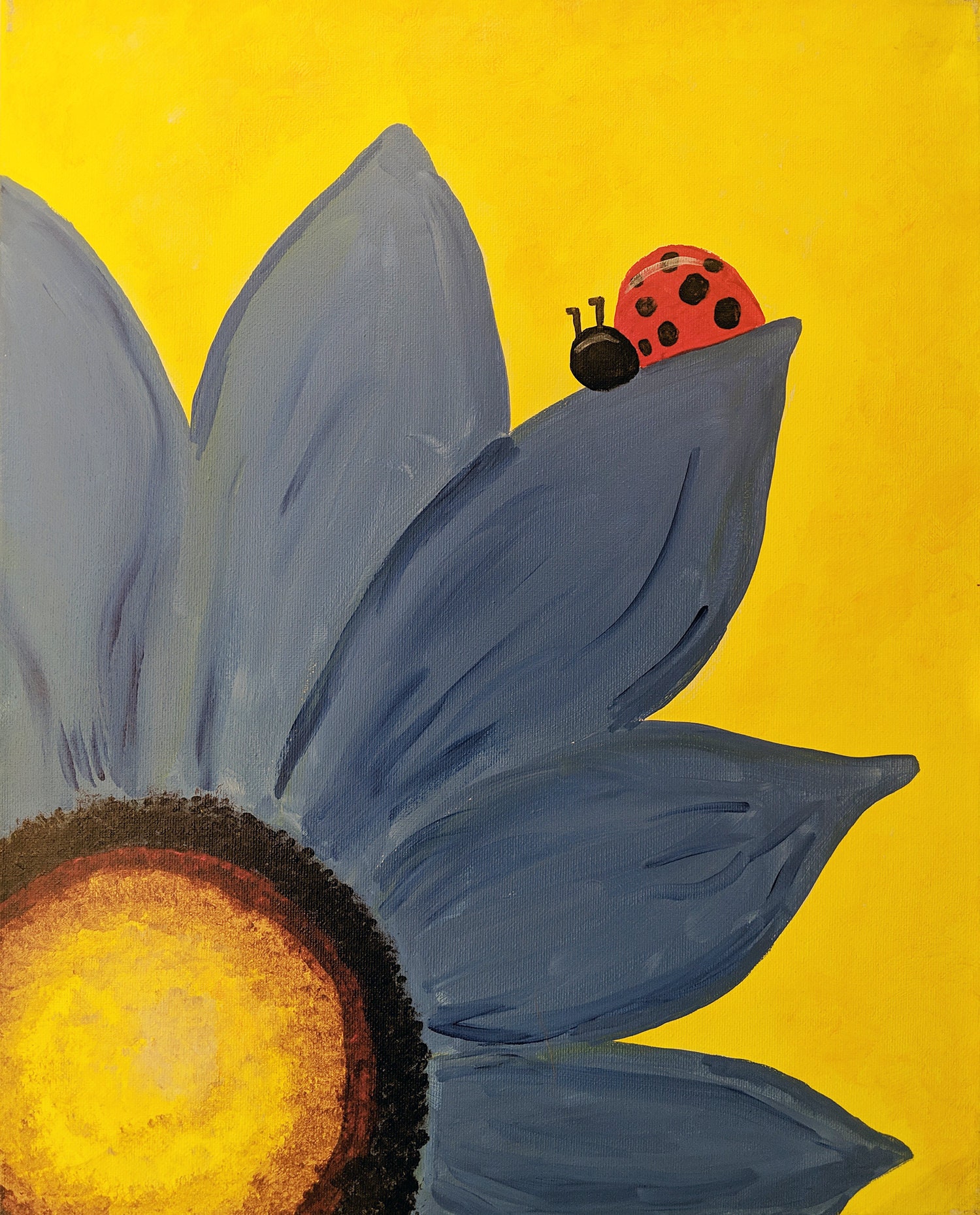 Ladybug on Blue Flower, Hand Painted, Acrylic on Canvas, 16x20 - Etsy