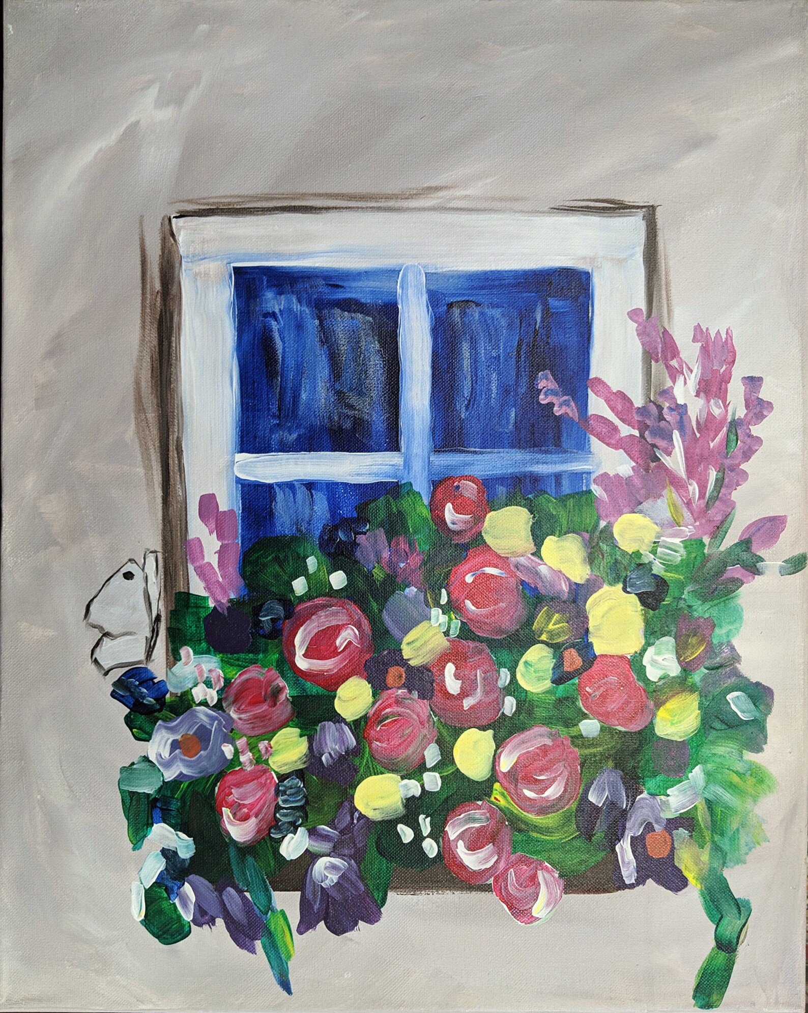 Window Flower Box, Hand Painted, Acrylic on Canvas, 16x20 - Etsy