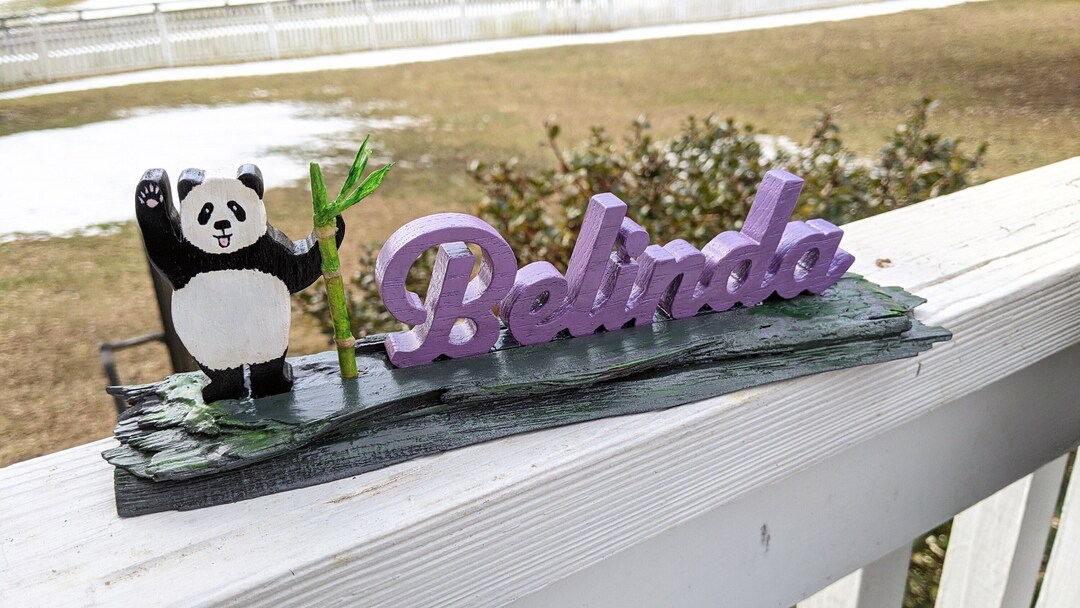 Panda Bear Wooden Name Plate, Personalized Custom Name Plate, Natural ...