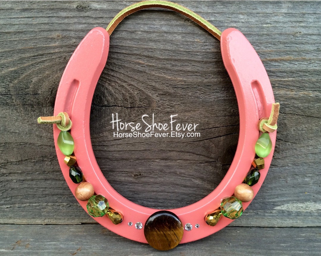 Coral Beaded Horseshoe Art. Decorative Horseshoes. Horseshoe Decor ...