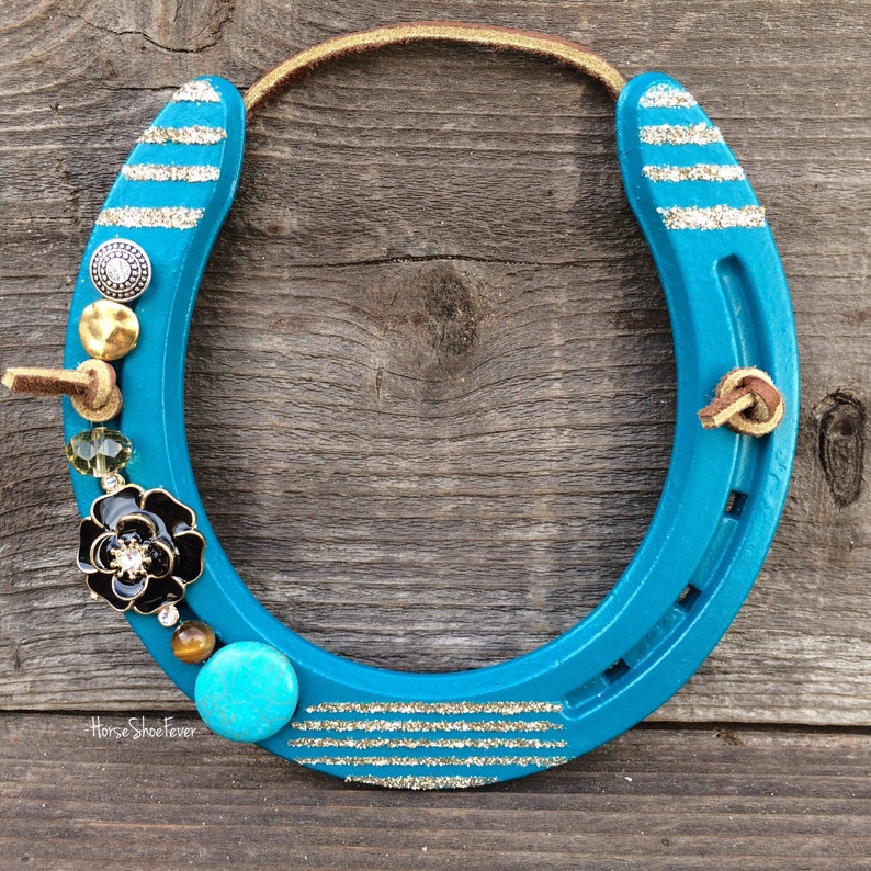 Blue Horseshoe Decor Equestrian Rustic Modern Beaded - Etsy