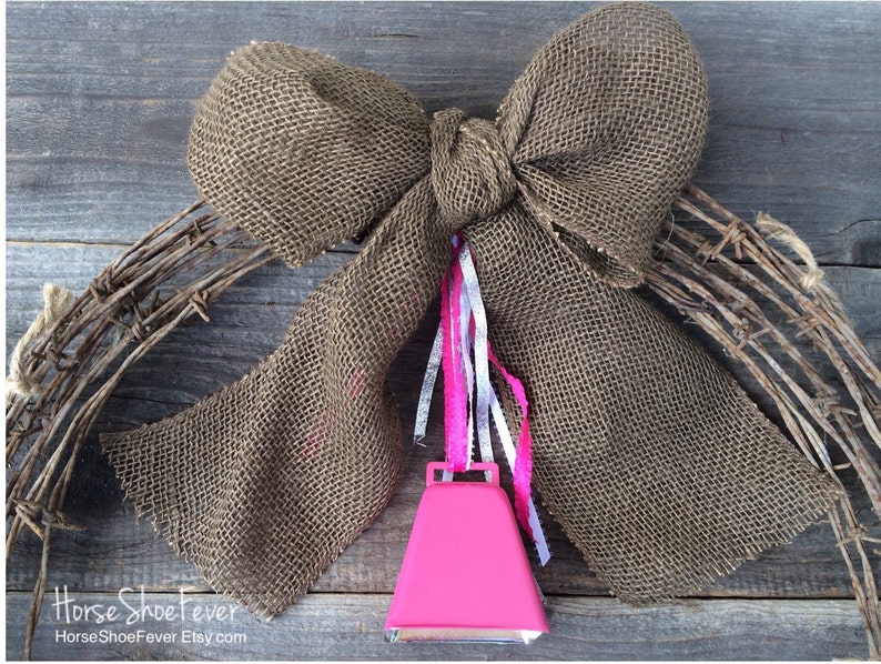 Pink Cowbell Barbwire Wreath. Primitive, Rustic Wreaths, Rodeo, Cow ...