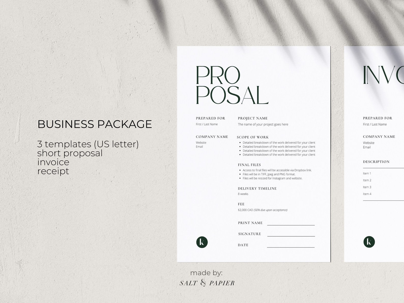 Business Templates, Proposal Invoice Receipt, Small Business Templates ...