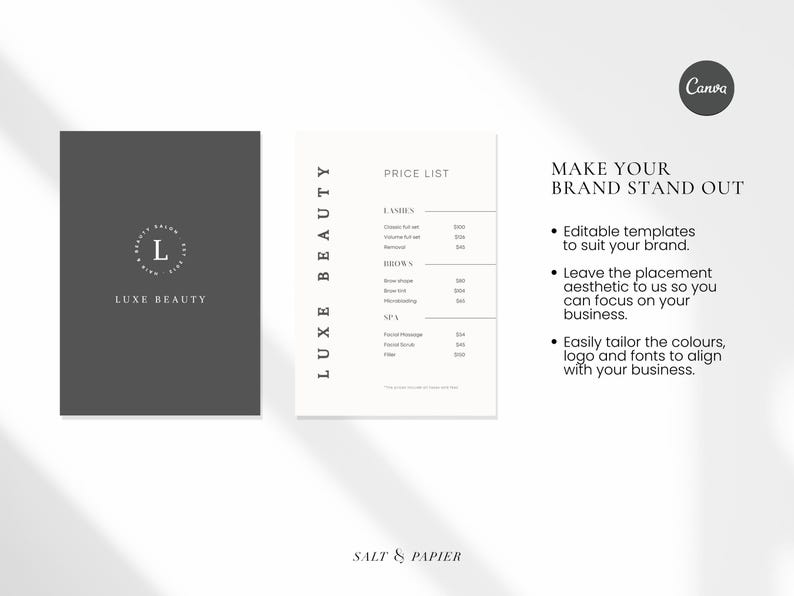 Modern Salon Price List Template: Luxe A5 Canva Editable Sheet - Etsy
