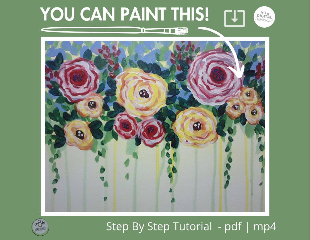 Spring Flowers Acrylic Step-by-step Painting Peonies Roses Tutorial ...