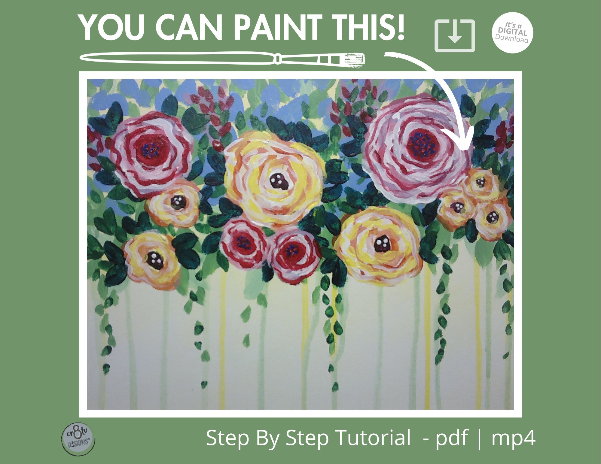 Spring Flowers Acrylic Step-by-step Painting Peonies Roses Tutorial ...