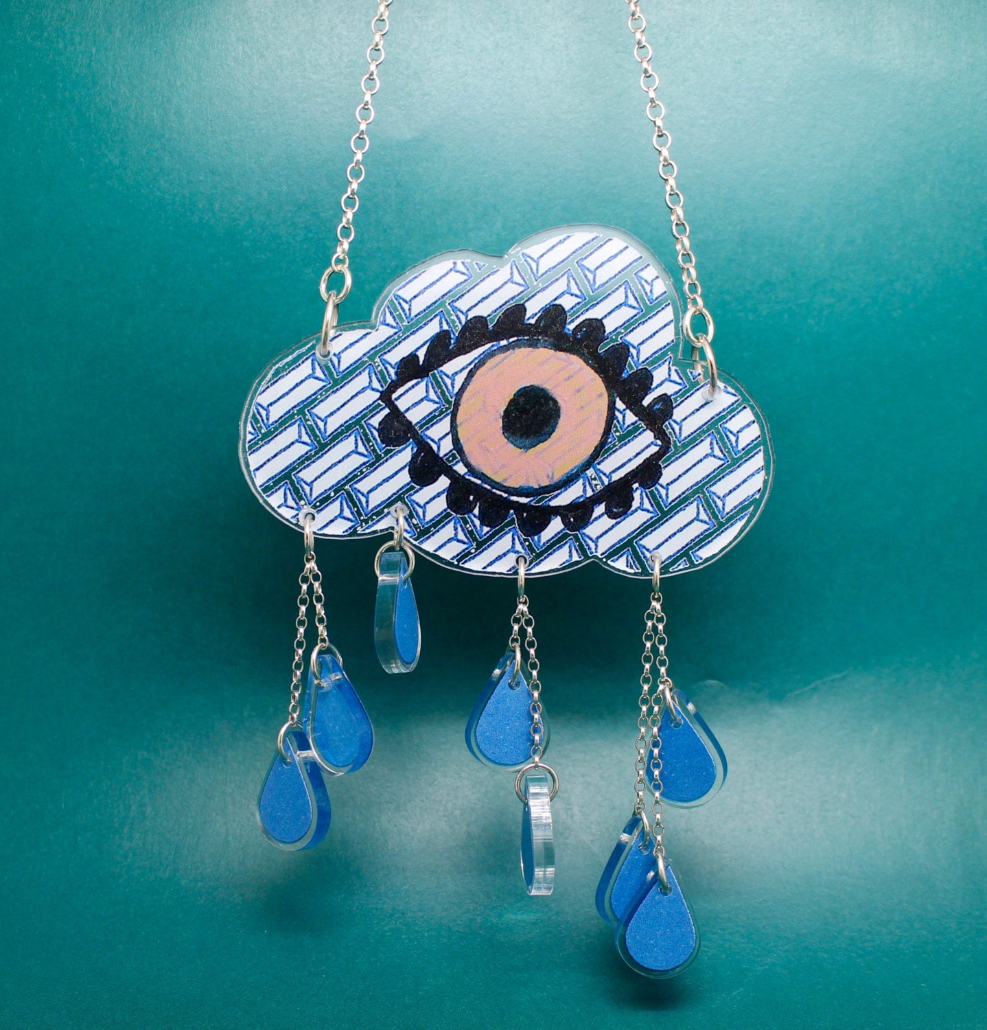 Crying Eye Cloud Necklace Acrylic and Silver Statement Necklace Weather ...