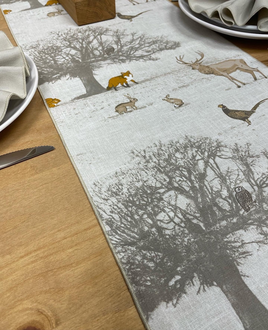 Woodland Animals Table Runner 100% Cotton Natural Shades - Etsy