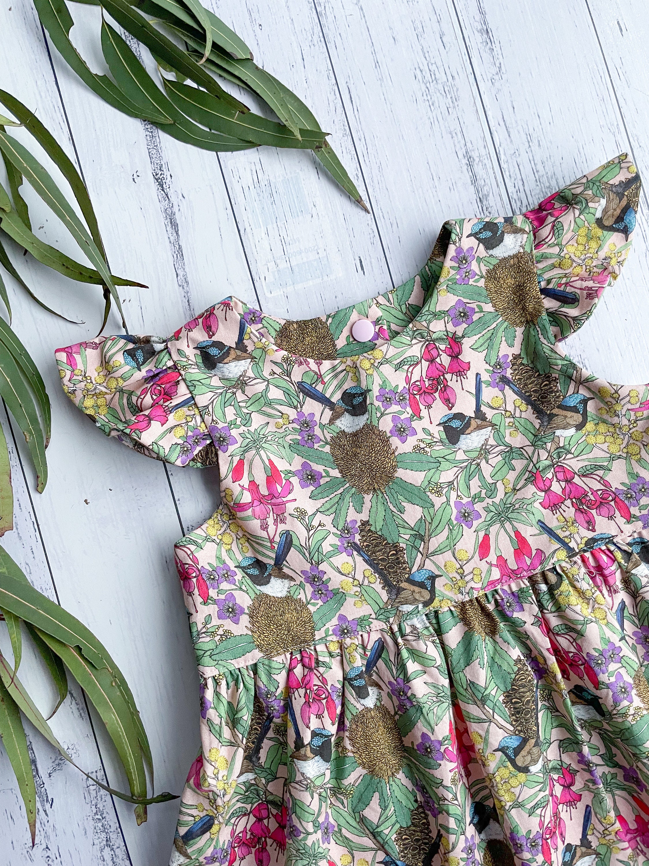Handmade Fairy Wren Tea Party Dress: Aussie Floral Flutter Sleeve ...