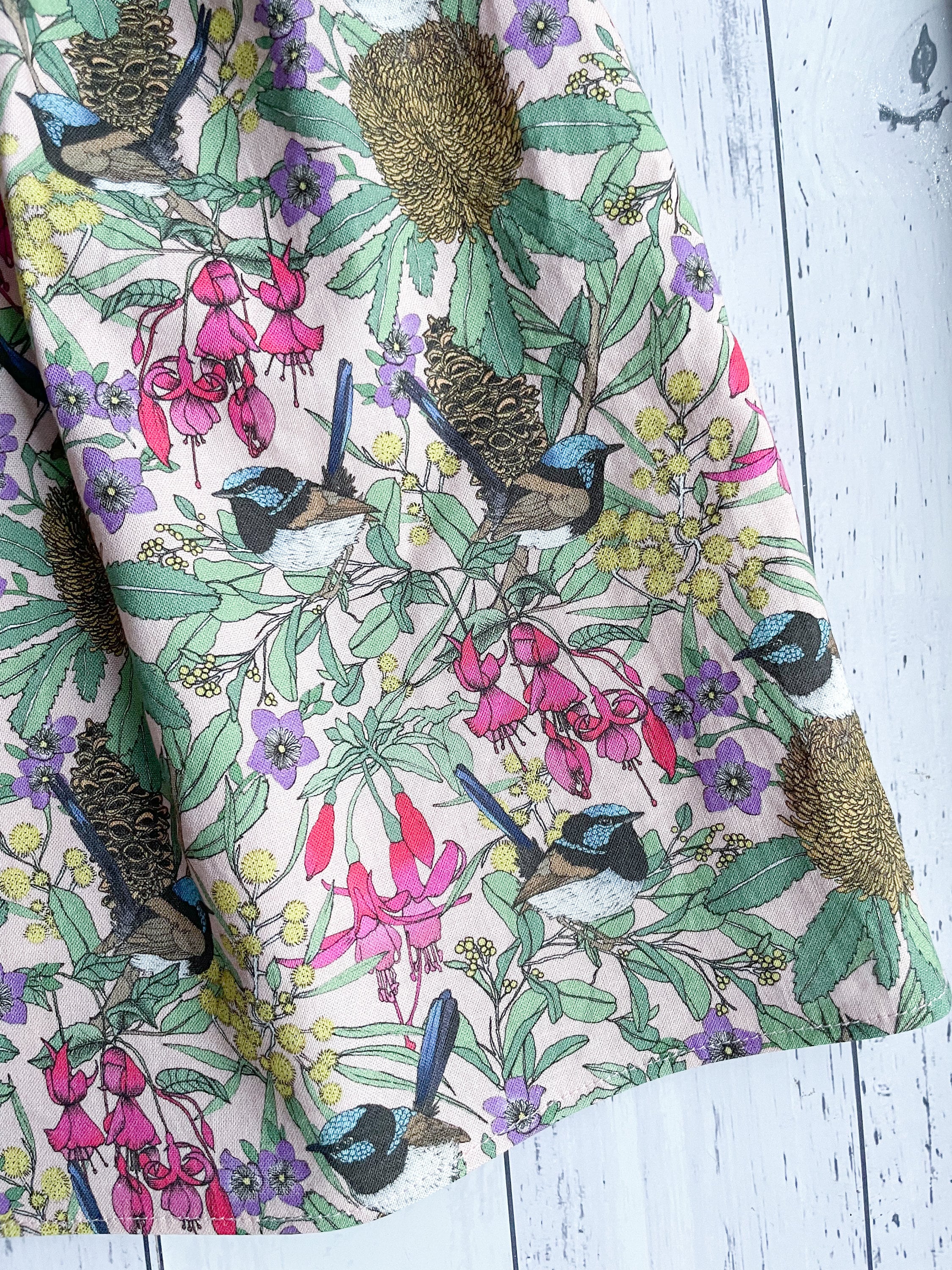 Handmade Fairy Wren Tea Party Dress: Aussie Floral Flutter Sleeve ...