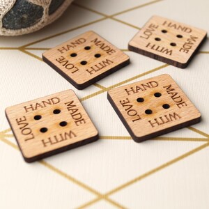 Personalized Wooden Buttons, Wooden Logo Labels, Wood Garment Tags ...