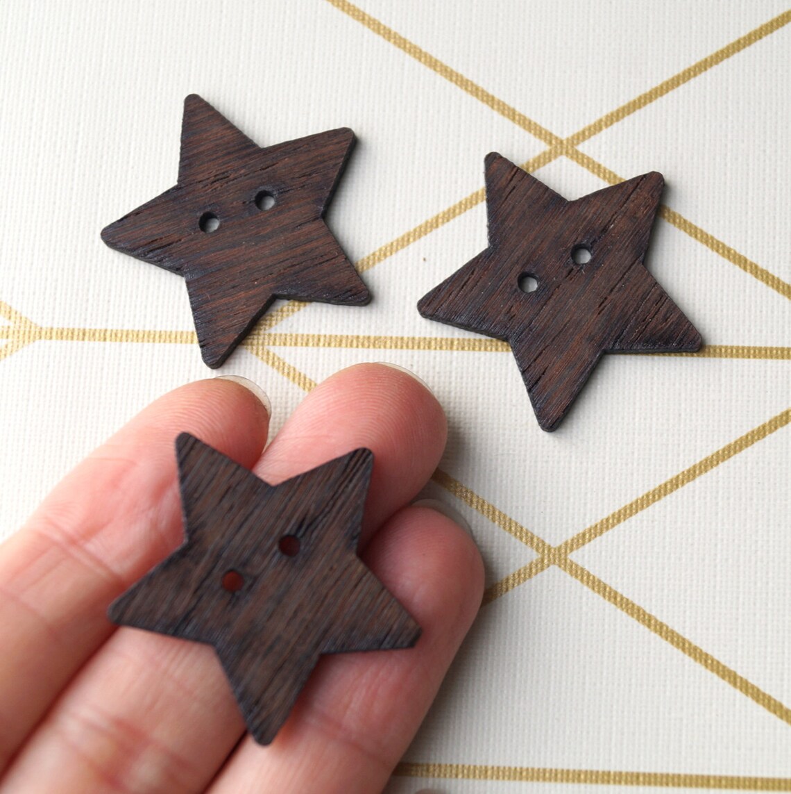 Wooden Buttons in Round, Heart or Star Shape, Solid Wood Buttons, Dark ...