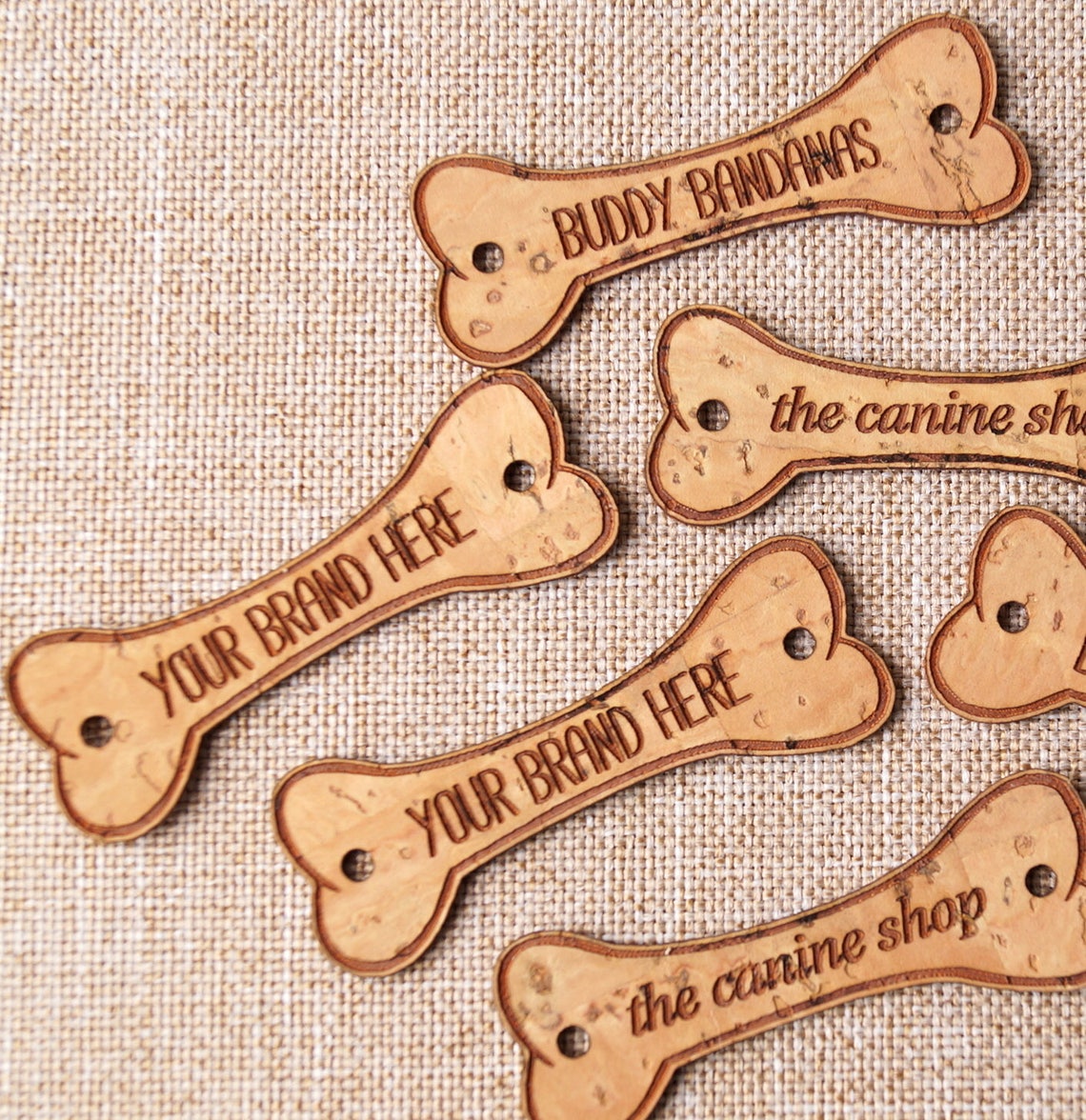 Vegan Cork Leather Labels, Custom Bone Shaped Labels for Dog Bandanas ...
