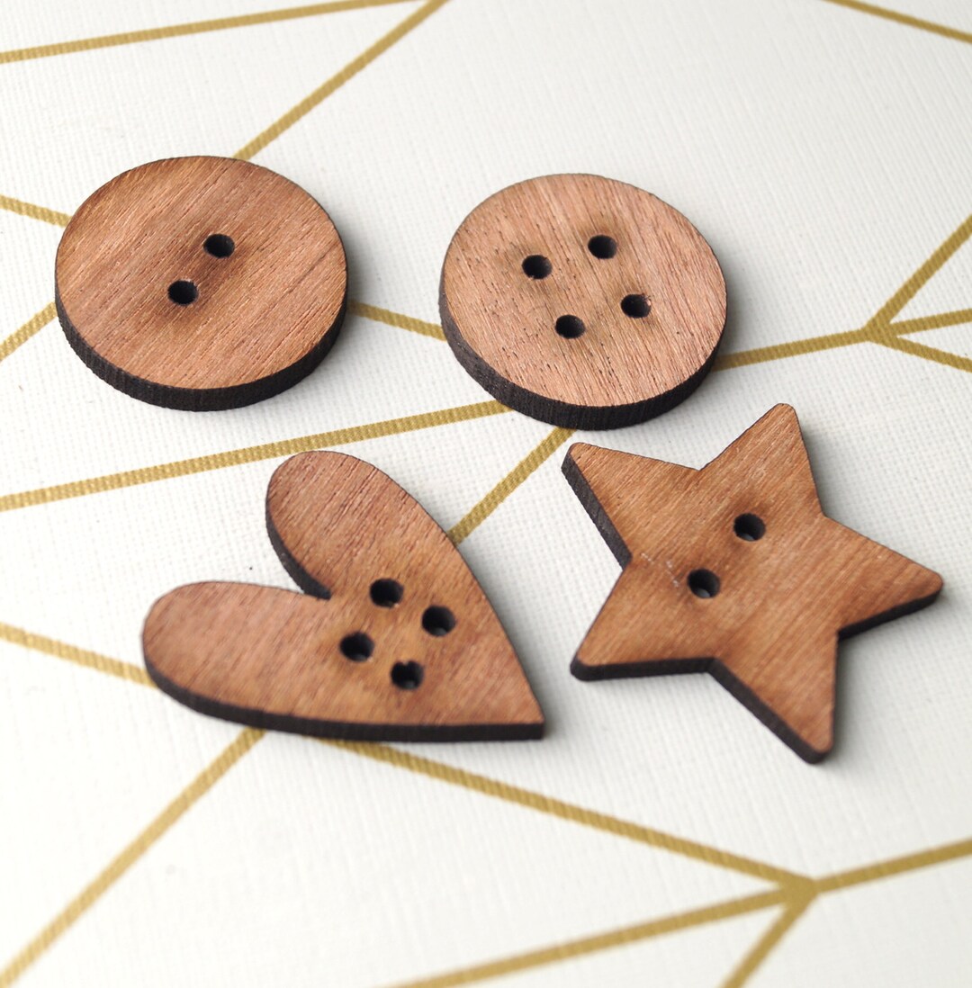 Wooden Buttons in Round, Heart or Star Shape, Solid Wood Buttons ...