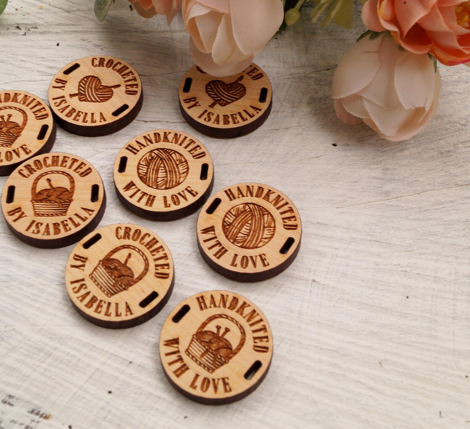 Round Wooden Tags for Handmade Products, Custom Clothing Tags, Crochet ...