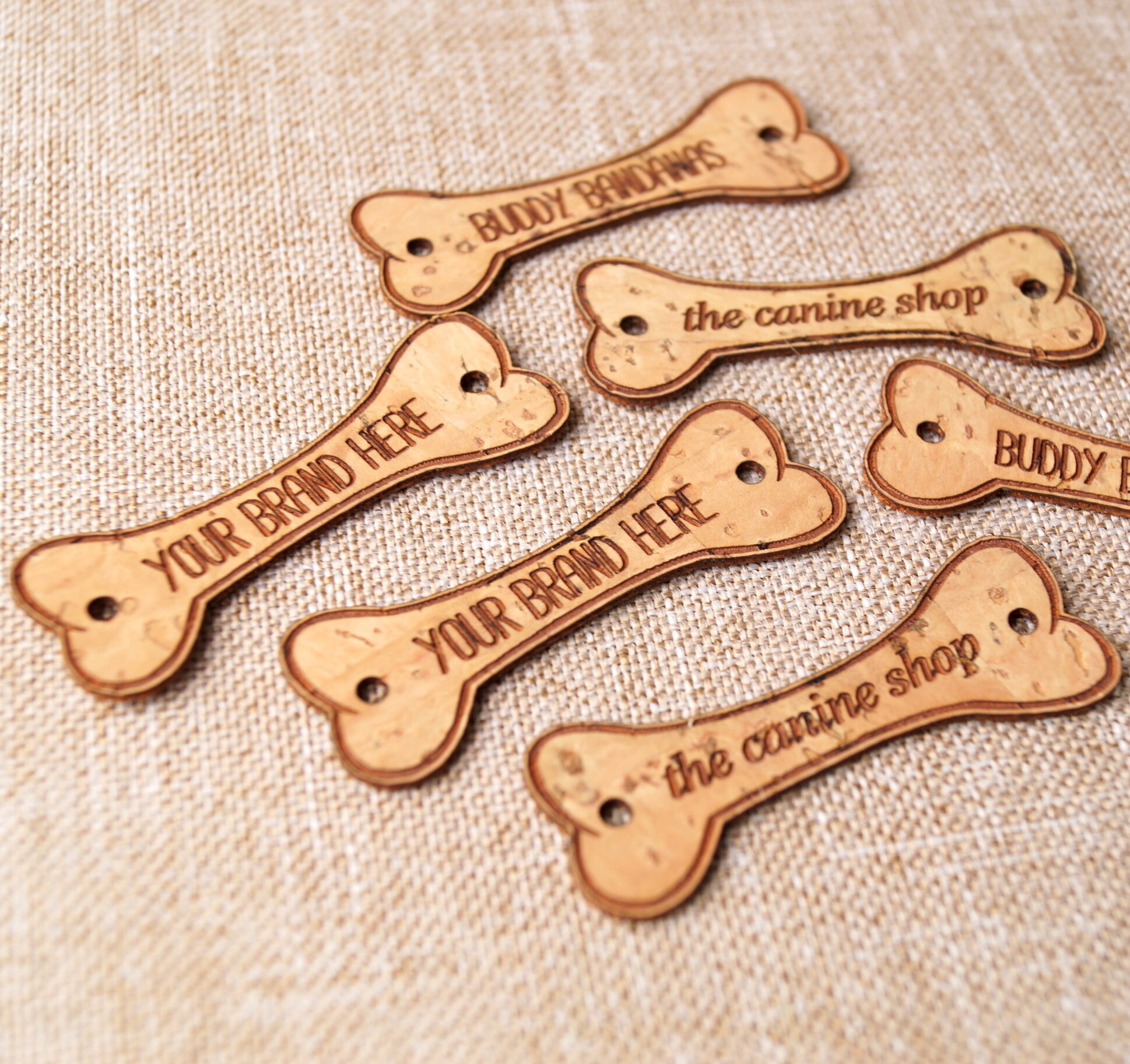 Vegan Cork Leather Labels, Custom Bone Shaped Labels for Dog Bandanas ...