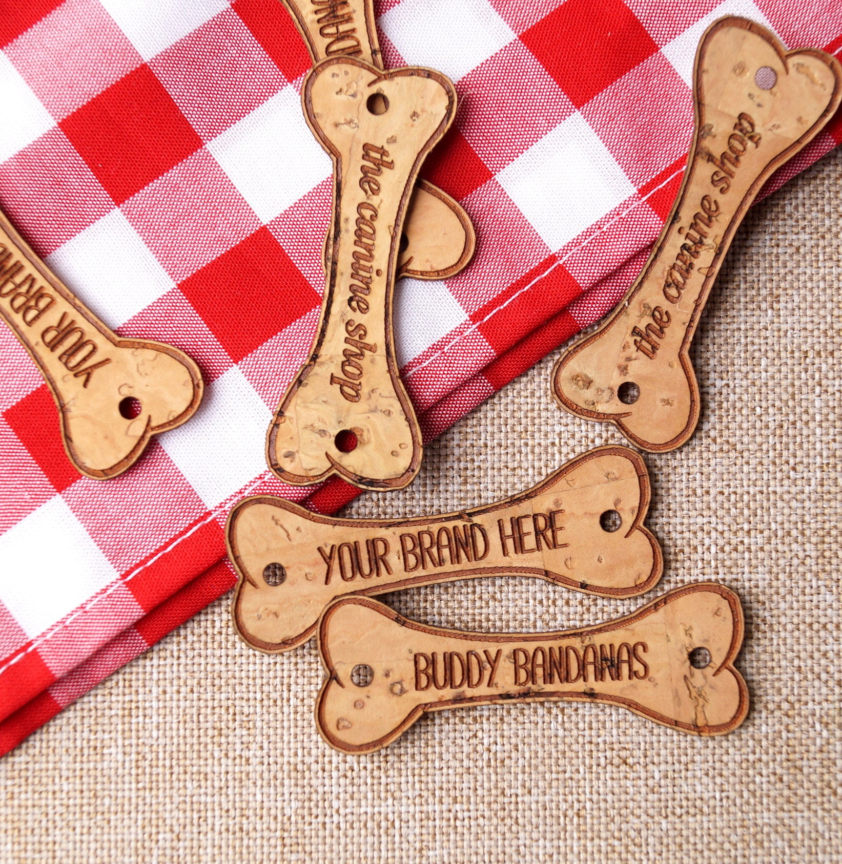 Vegan Cork Leather Labels, Custom Bone Shaped Labels for Dog Bandanas ...