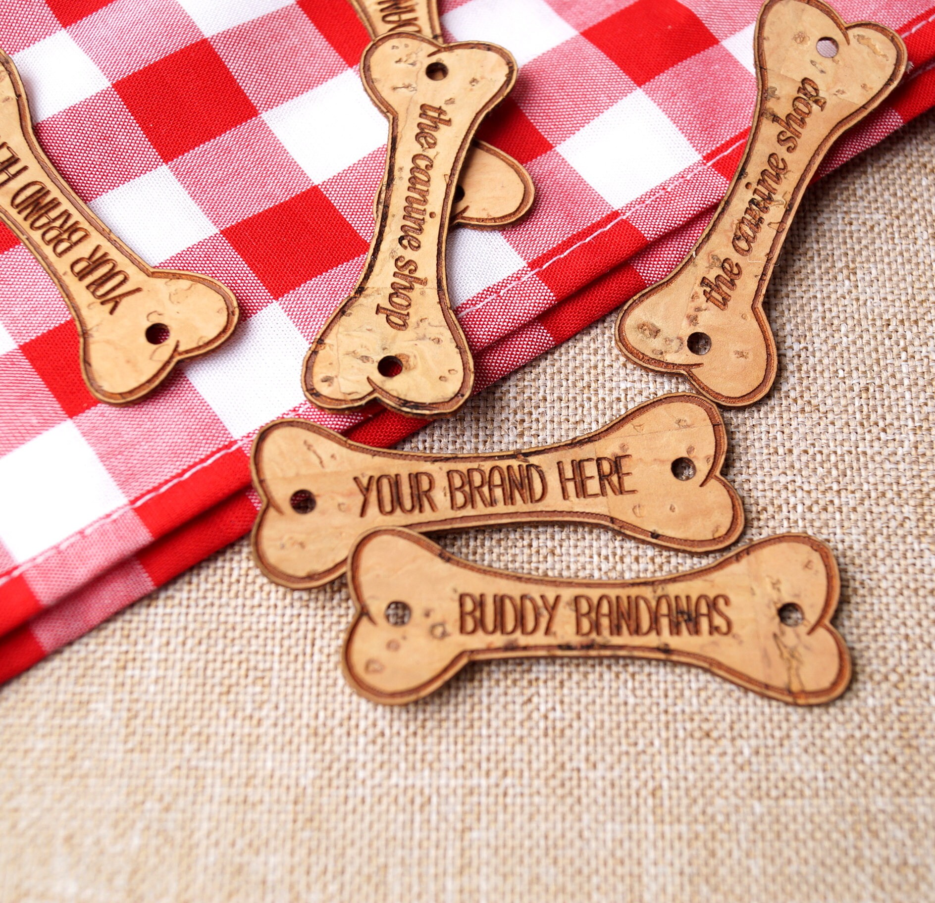 Vegan Cork Leather Labels, Custom Bone Shaped Labels for Dog Bandanas ...