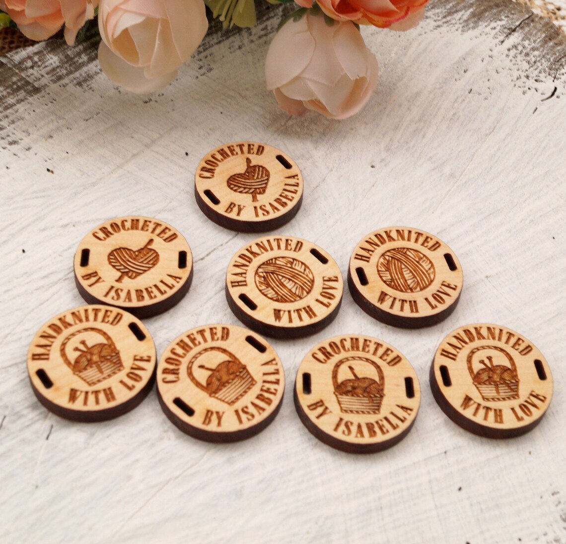 Round Wooden Tags for Handmade Products, Custom Clothing Tags, Crochet ...