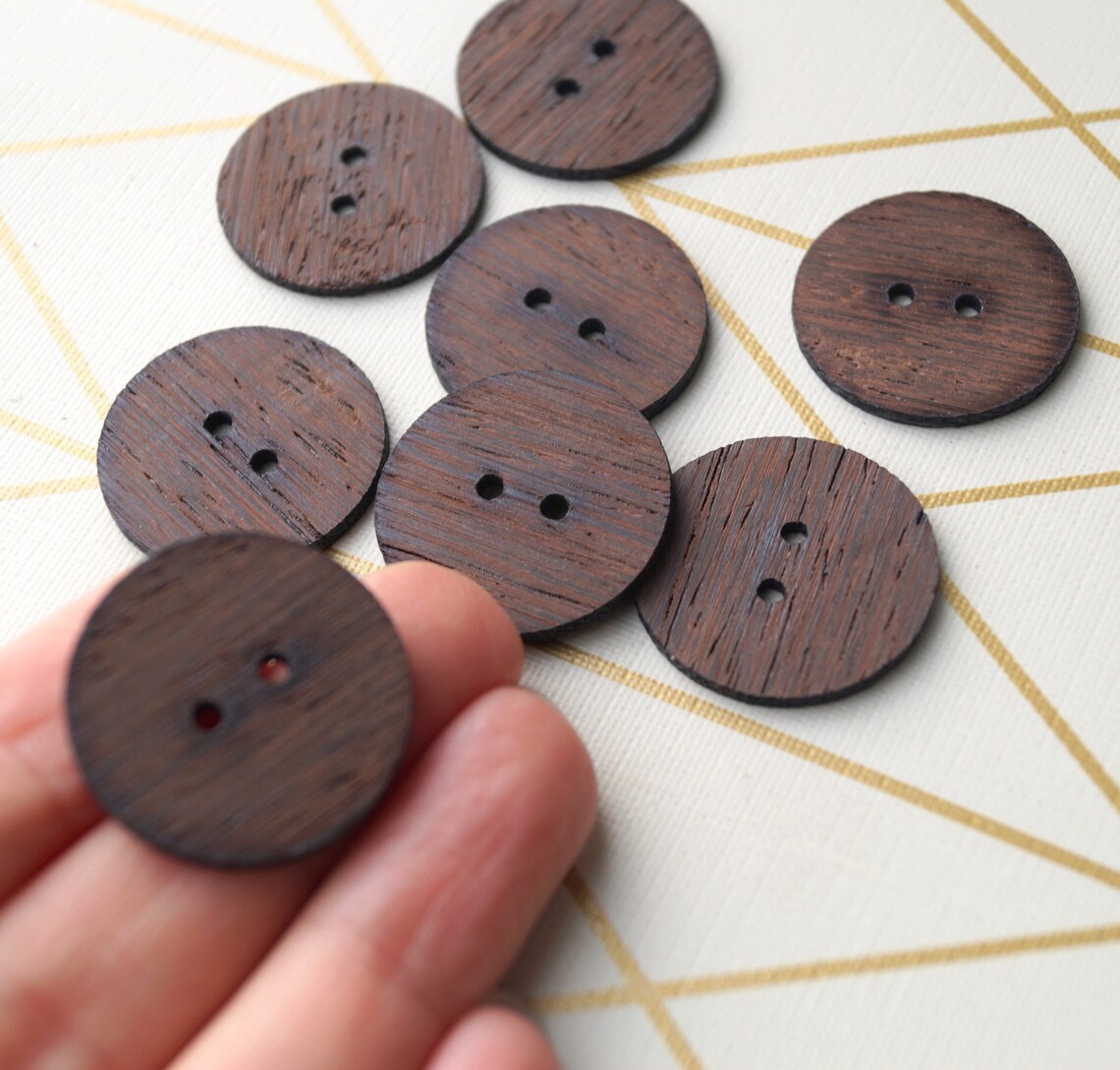 Wooden Buttons in Round, Heart or Star Shape, Solid Wood Buttons, Dark ...