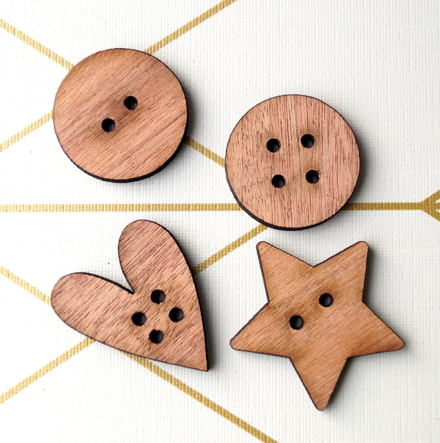 Wooden Buttons in Round, Heart or Star Shape, Solid Wood Buttons ...