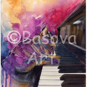 Piano Cat Art Print Music Art Print - Fine Art Print - Cat Poster ...