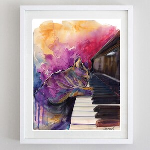 Piano Cat Art Print Music Art Print - Fine Art Print - Cat Poster ...