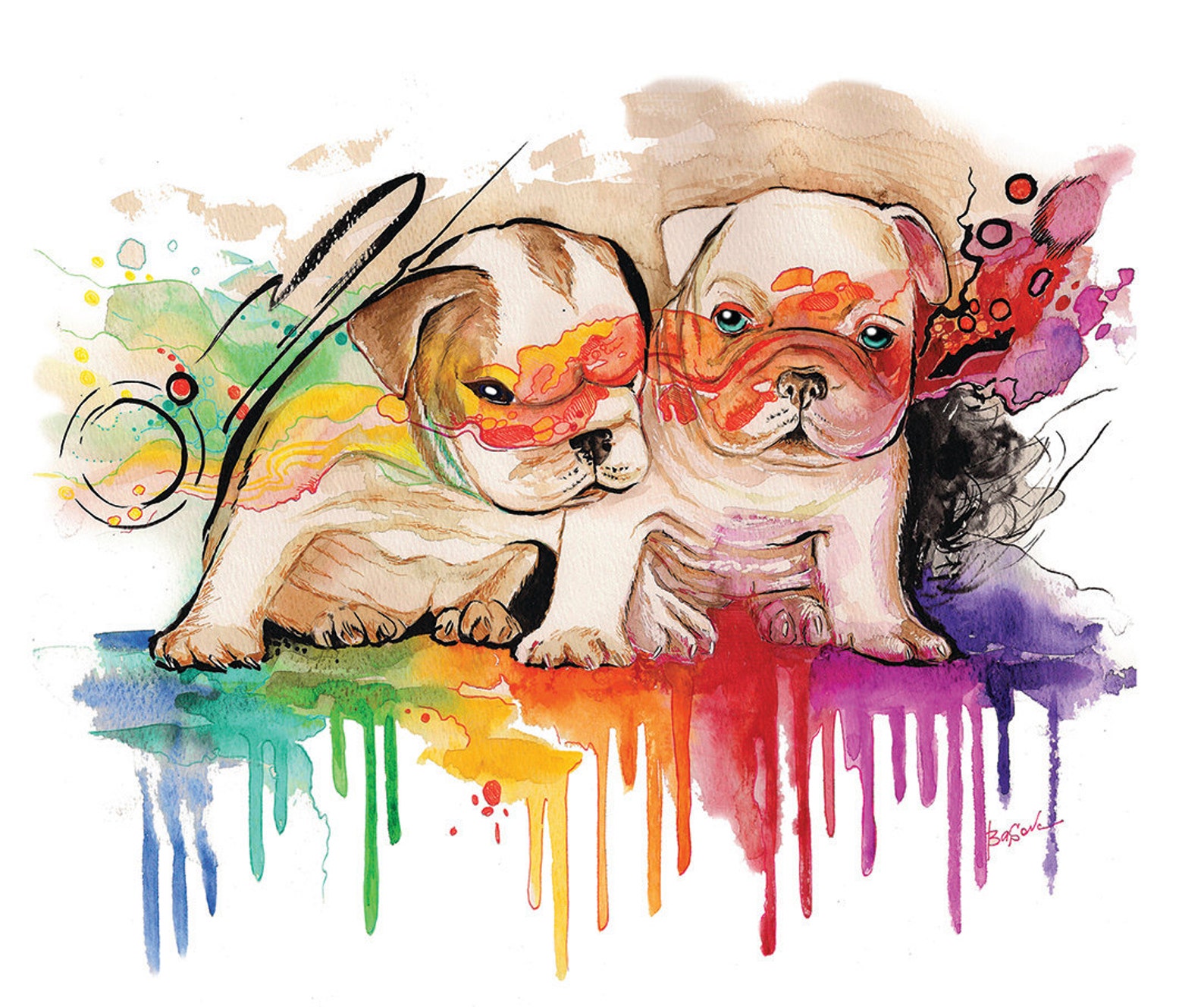 Bulldog Puppies Print 8x10 Modern Art Print dog Print _ Dog | Etsy