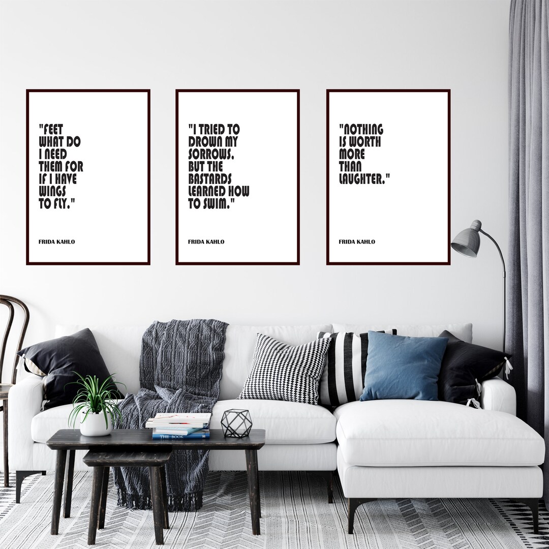 Frida Kahlo Modern Boho Print Set. Set of 3 Art Black & White Text ...