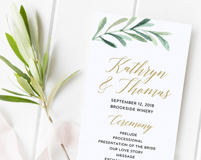 Greenery Wedding Programs Template, Printable Wedding Program, Rustic ...