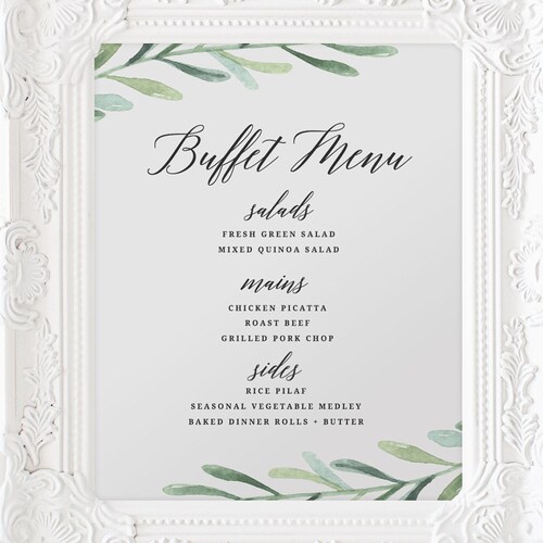 Wedding Buffet Menu Sign Printable Wedding Menu Template | Etsy