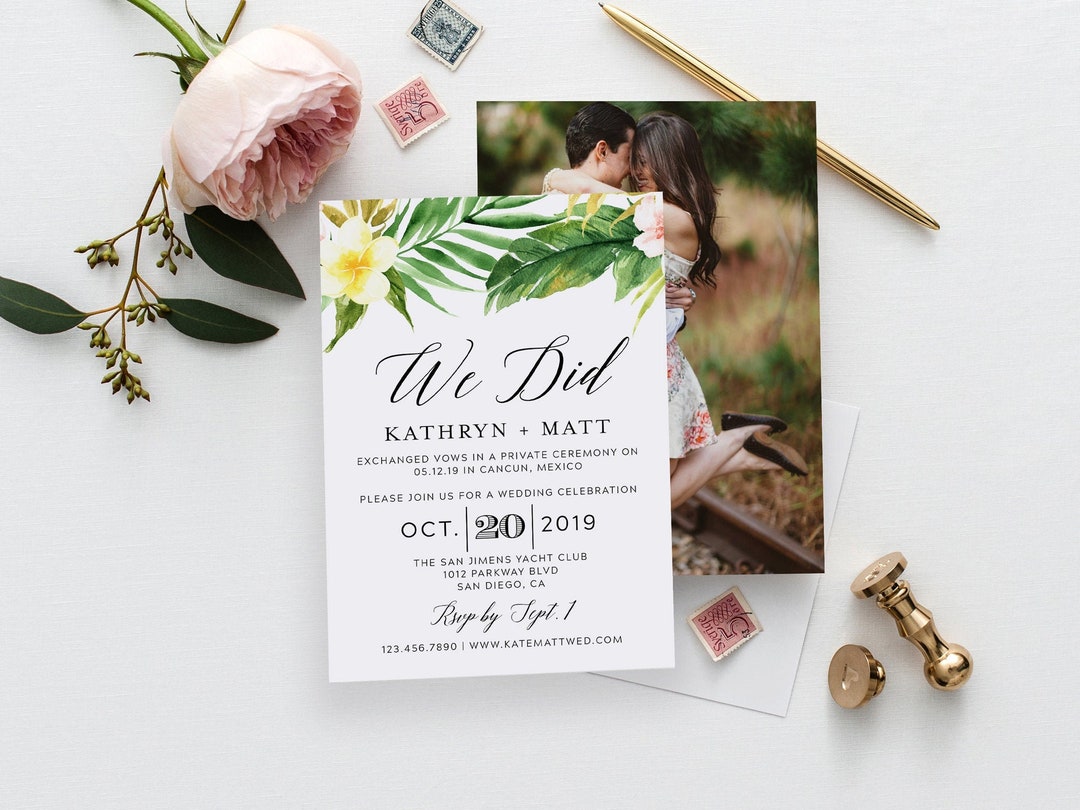 Elopement Invitation Template, Reception Invitation, Wedding Elopement ...