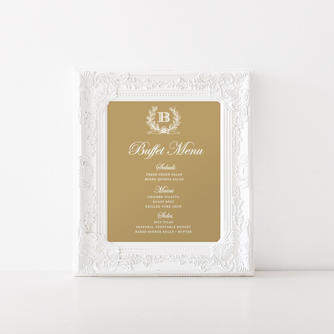 Buffet Menu Sign, Gold Wedding Menu Template, Printable Wedding Menu ...