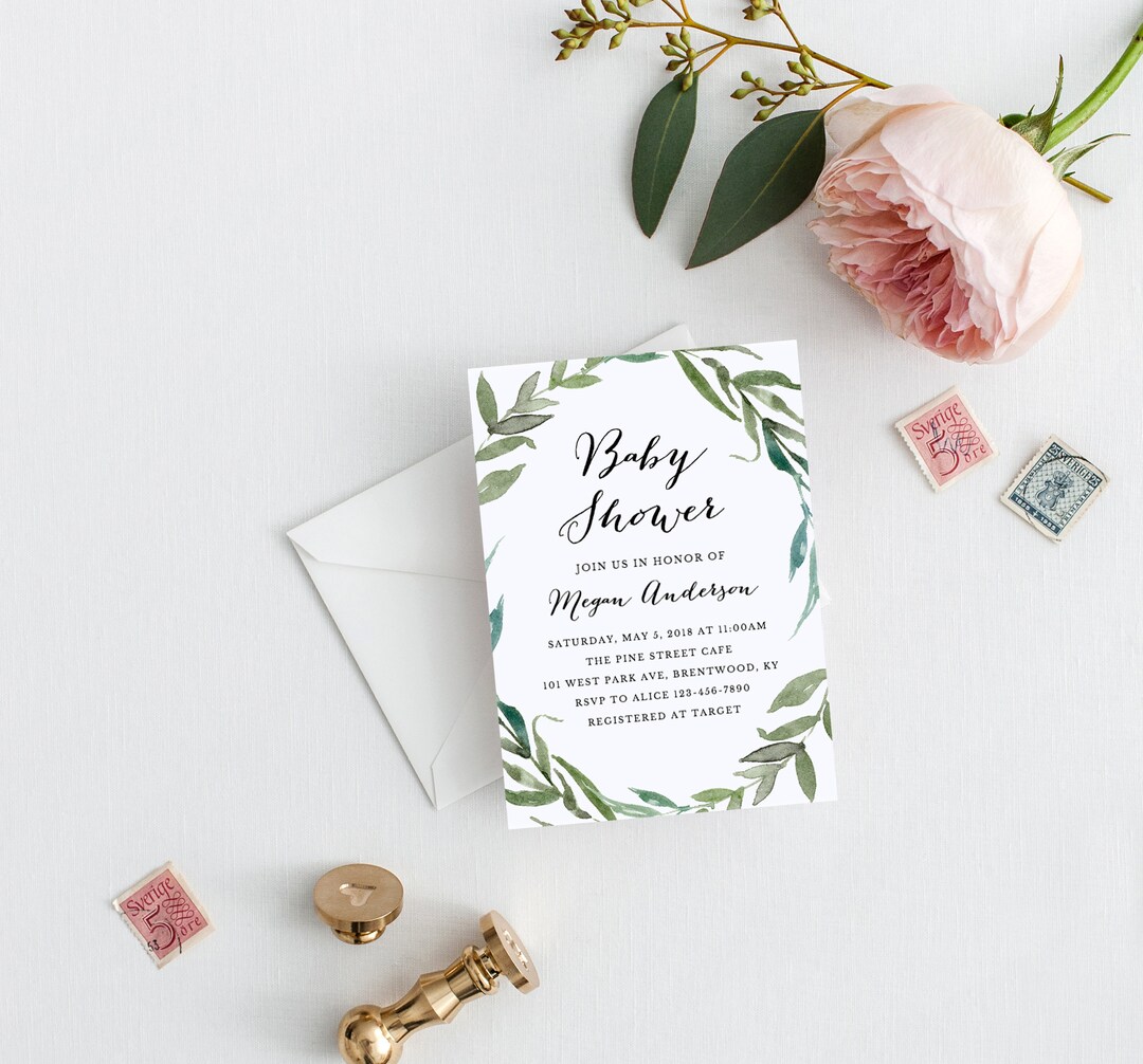Greenery Baby Shower Invitation, Printable Baby Shower Invitation ...