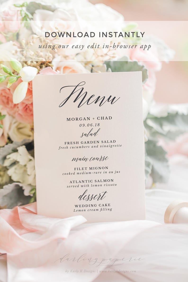 Wedding Menu Template Wedding Menu Printable Wedding Menu - Etsy