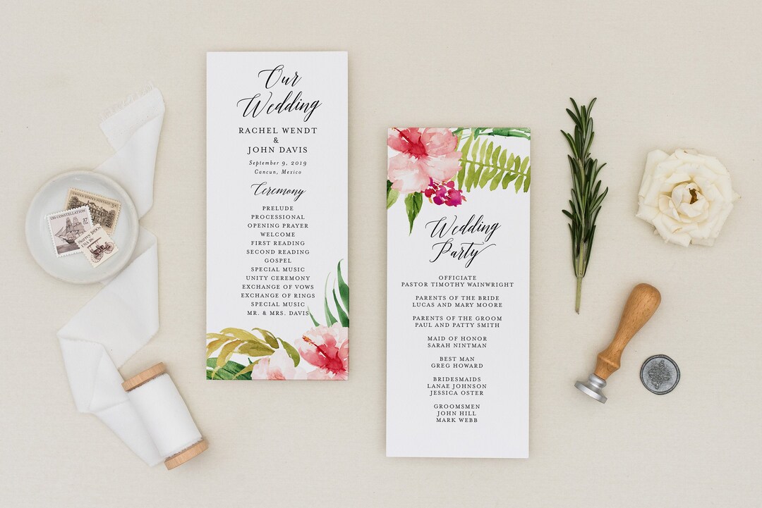 Tropical Wedding Program Template, Printable Ceremony Program ...