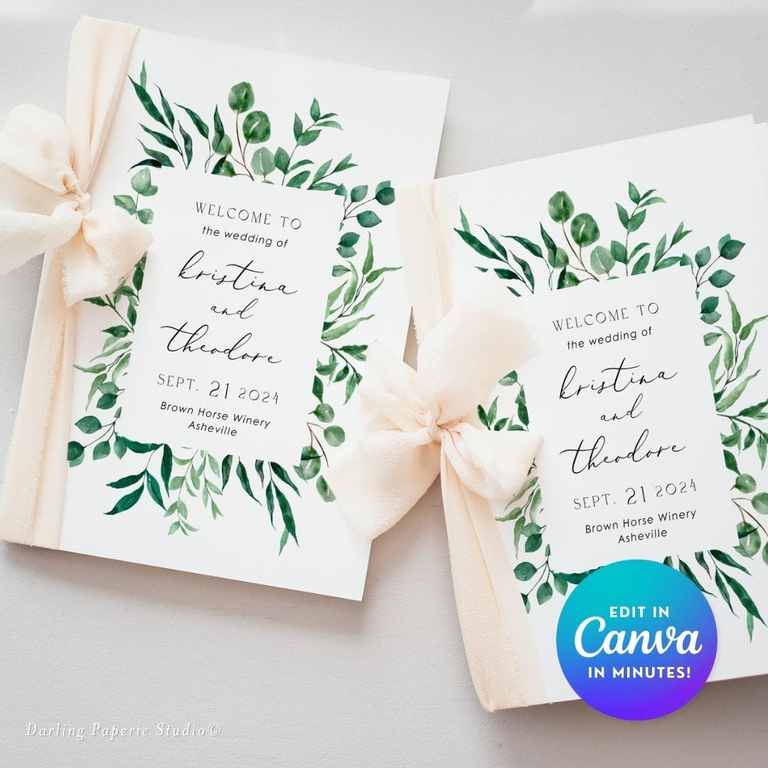 Greenery Wedding Program Template Bifold Ceremony Program Printable ...