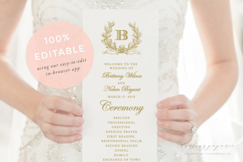 Printable Wedding Program Elegant Wedding Programs Unique - Etsy