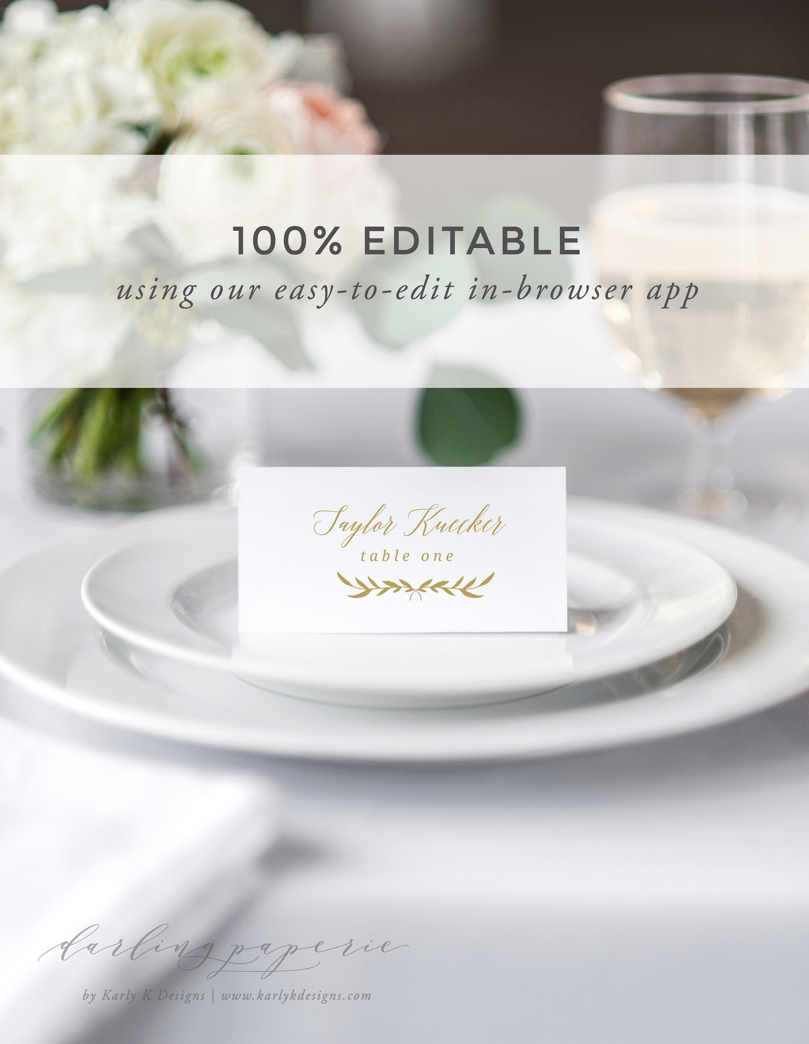 Rustic Place Cards, Rustic Place Card Template, Gold Wedding Place ...