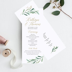 Greenery Wedding Programs Template Printable Wedding Program - Etsy