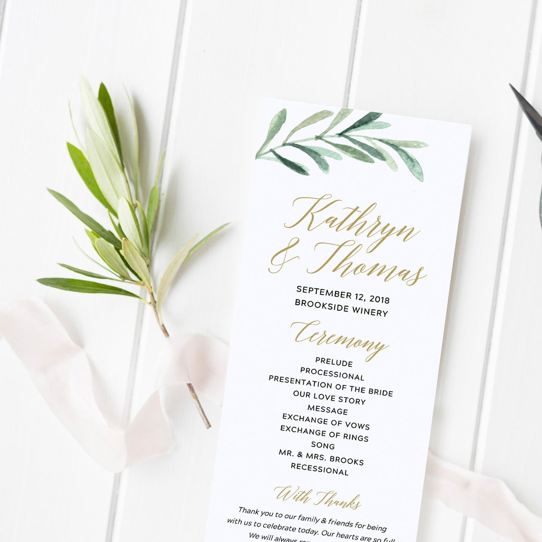 Greenery Wedding Programs Template Printable Wedding Program - Etsy