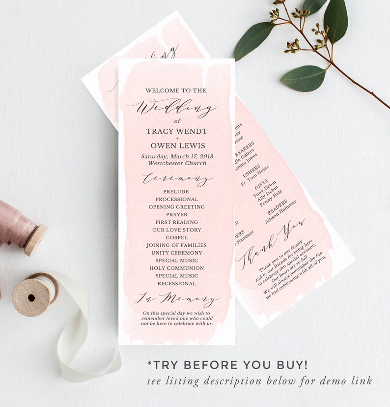 Blush Wedding Program Template Wedding Programs Ceremony | Etsy Canada