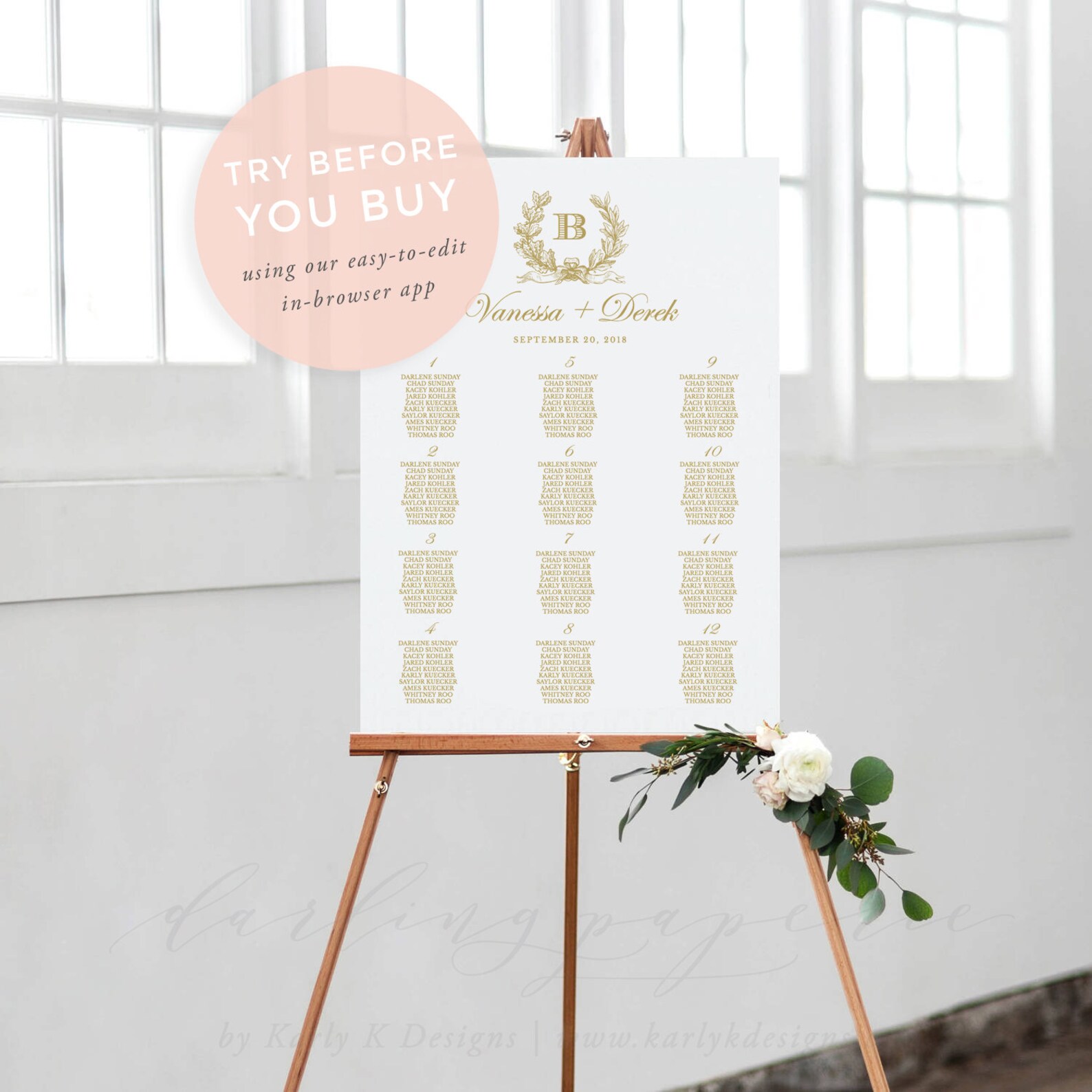 Gold Wedding Seating Chart Seating Chart Printable Seating | Etsy