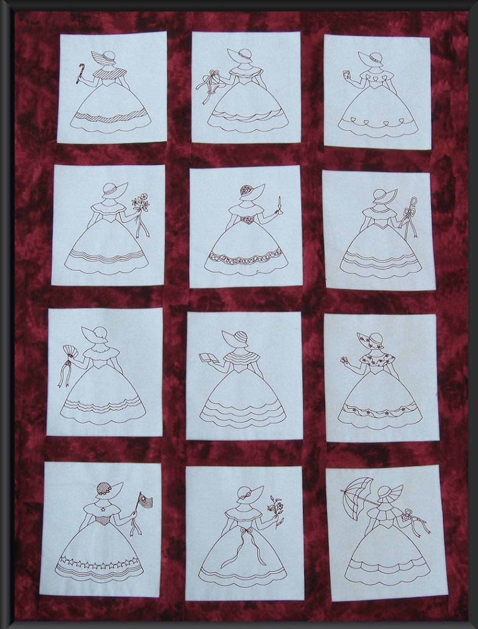 Colonial Ladies Redwork - #M002 ......inspired From My Moms 1920 Quilt