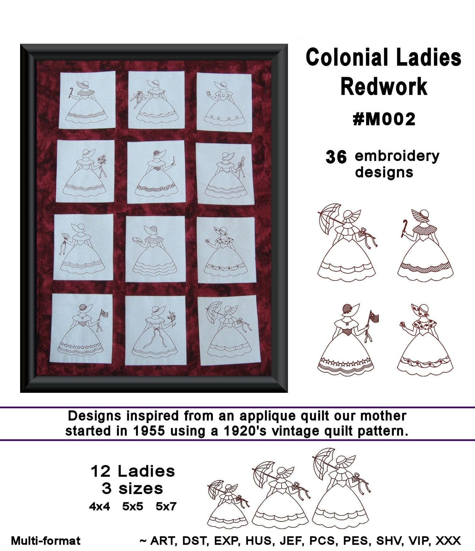 Colonial Ladies Redwork - #M002 ......inspired From My Moms 1920 Quilt